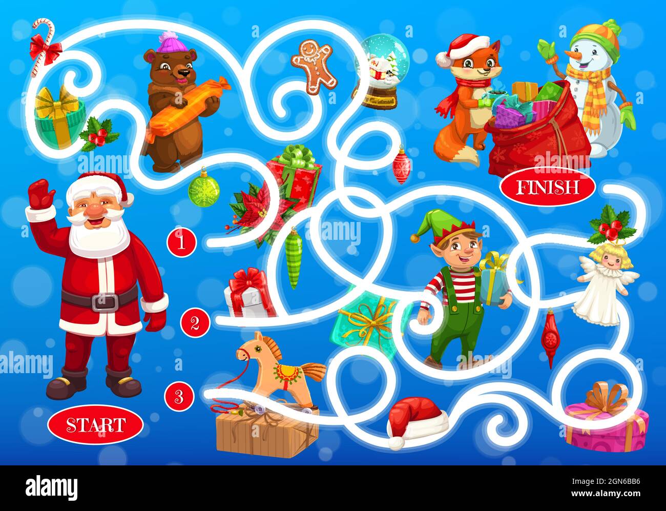Child Christmas labyrinth maze with fairytale characters. Kids search ...