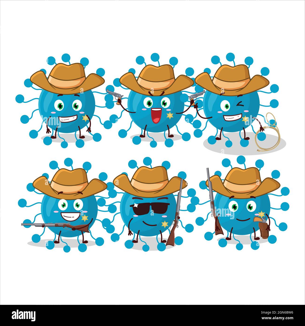 Cool cowboy bovine virus cartoon character with a cute hat. Vector ...