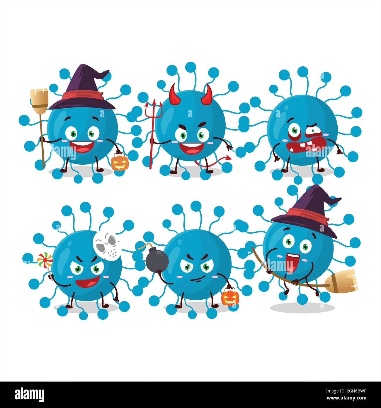 Halloween expression emoticons with cartoon character of bovine virus ...
