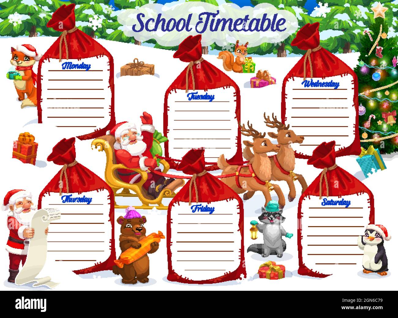 Christmas holiday school timetable or student education schedule ...