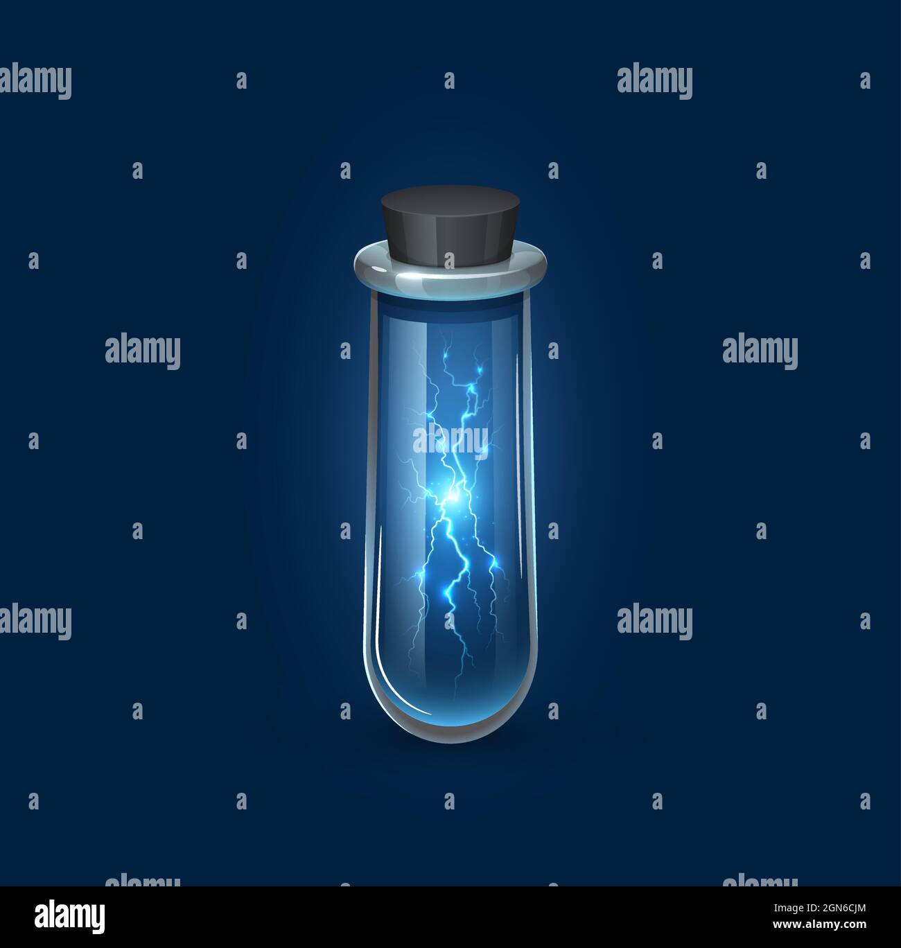 Witchcraft glass flask with lightning discharge, magic potion with ...