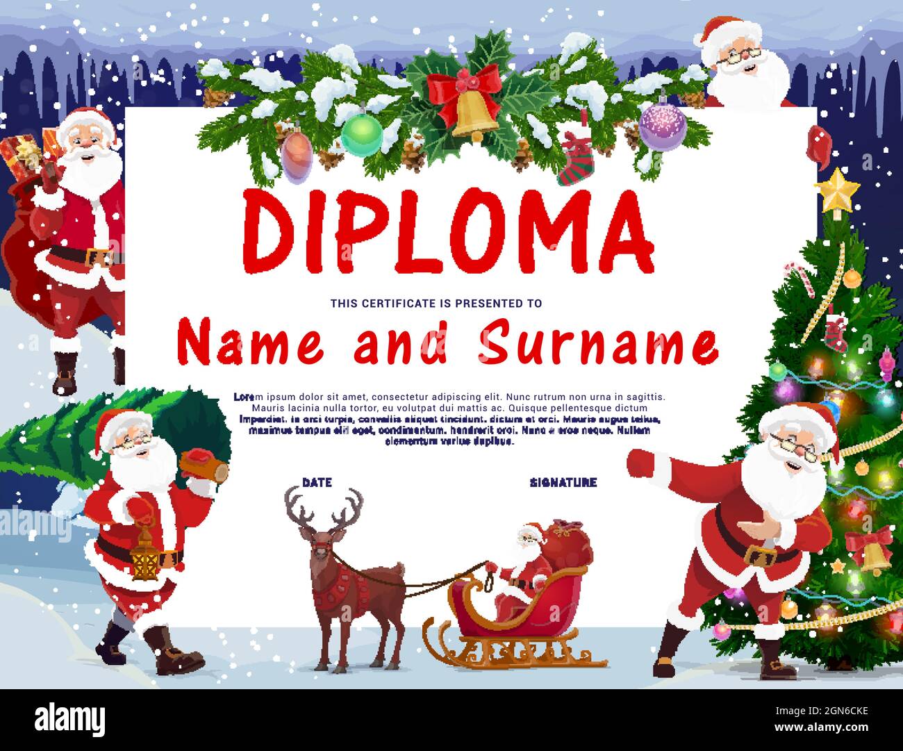 Children Christmas diploma with Santa Claus character. Kids education ...