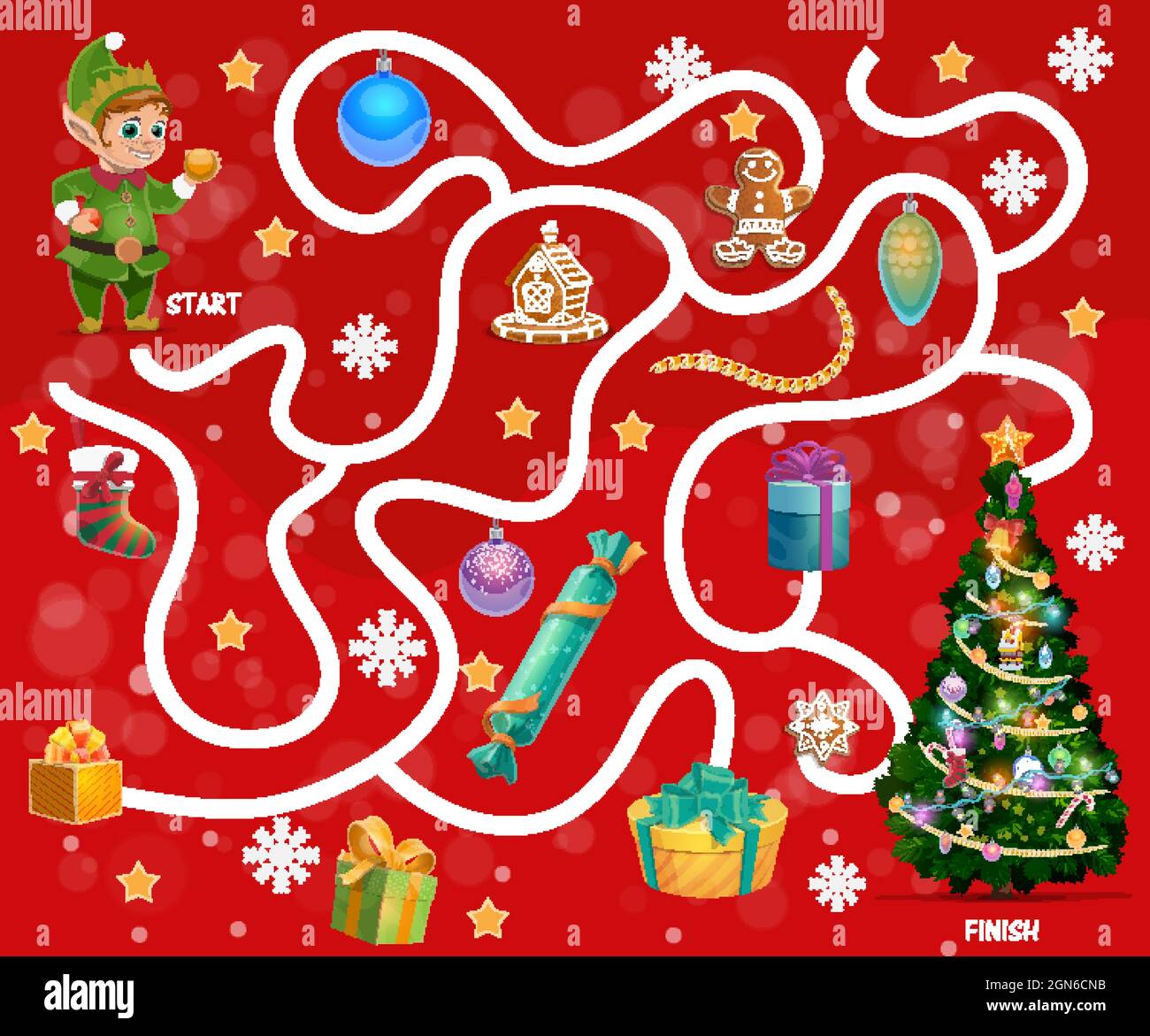 Child find way maze with Christmas gifts and sweets. Kids labyrinth ...