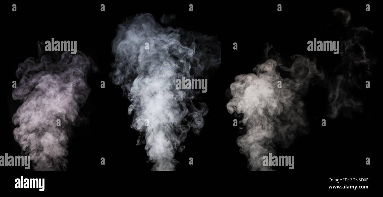 A set of multi-colored different vapors, smoke on a black background to ...