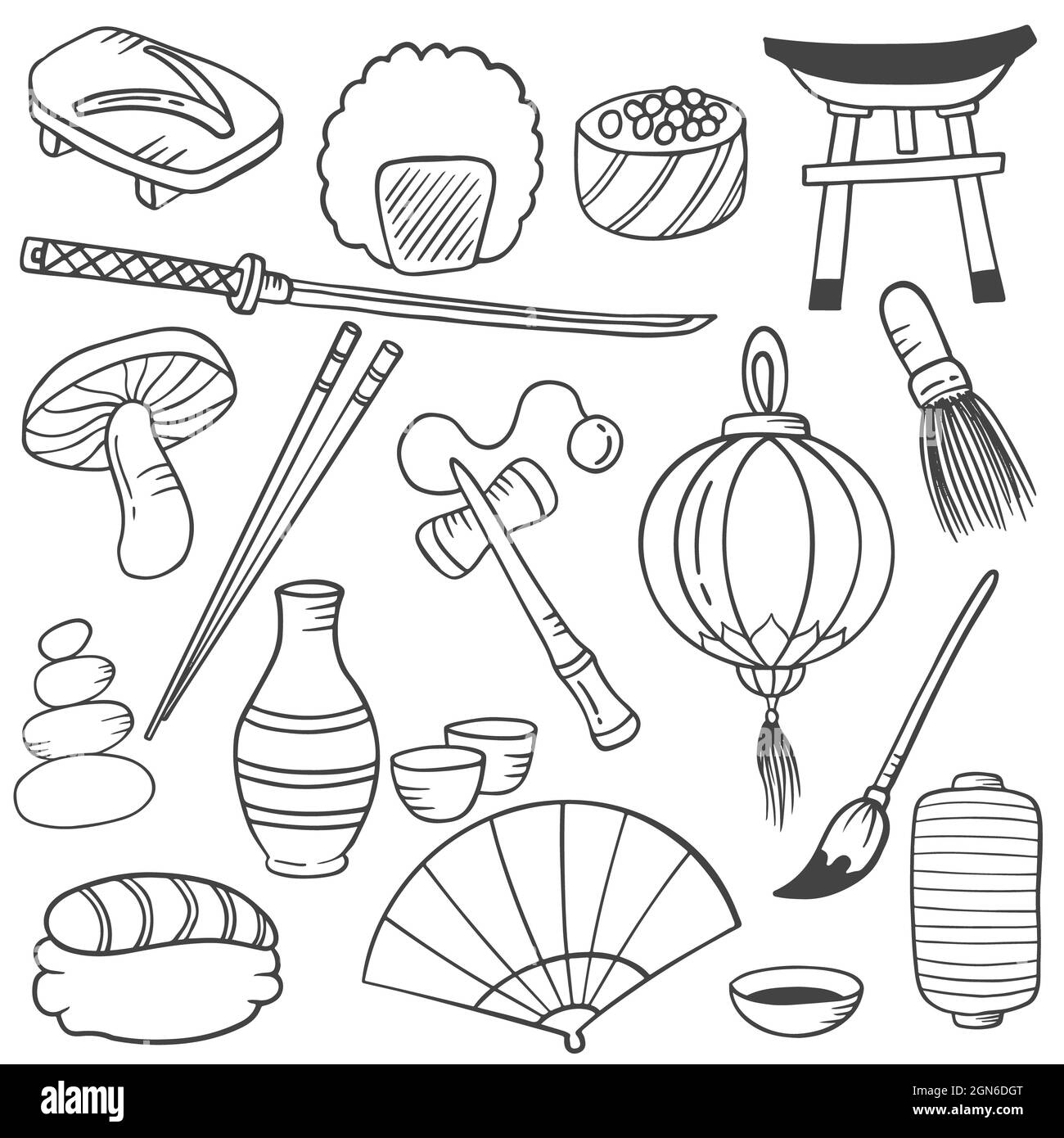 japan counrty or nation doodle hand drawn set collections with outline ...