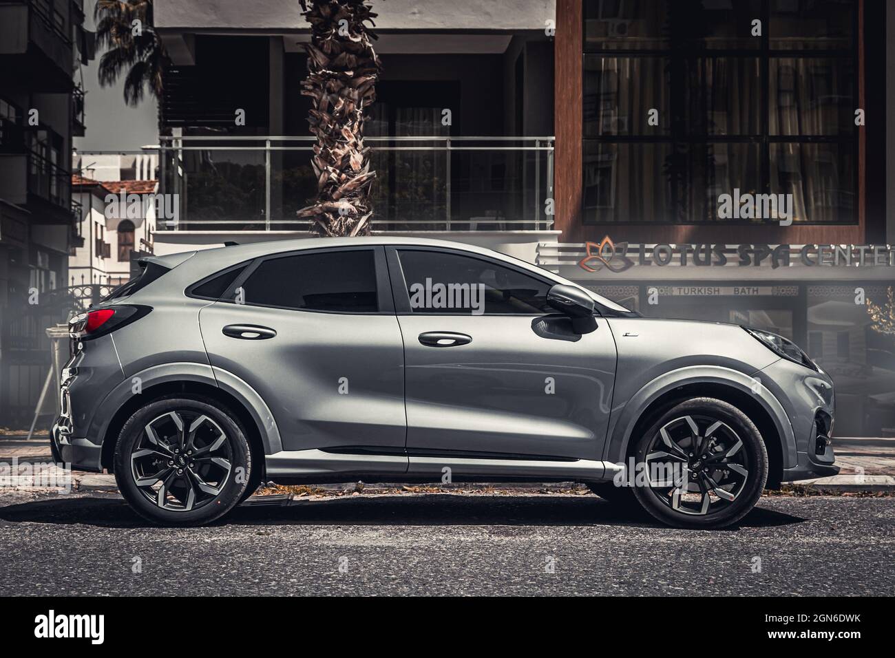 Alanya, Turkey – April 12 2021: silver Ford Puma parked on the street ...