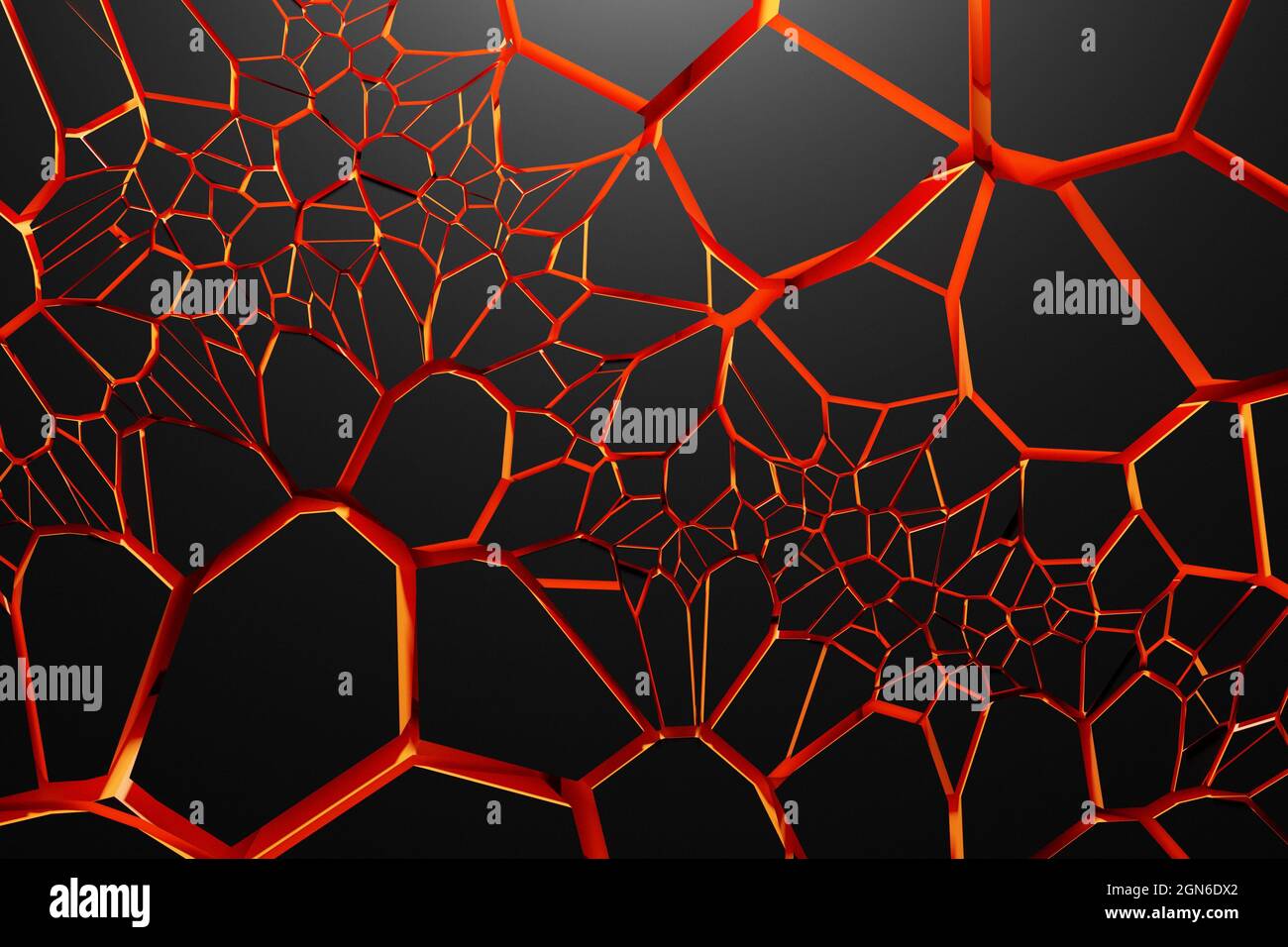 3d illustration of rows of orange polygones. Parallelogram pattern ...