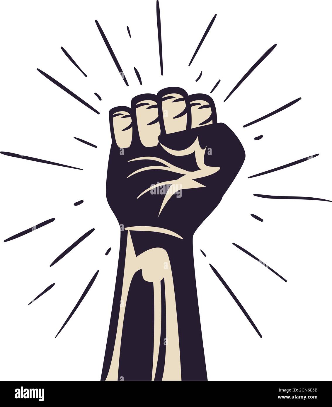 Protest draw and black fist with lines on white background Stock Vector ...