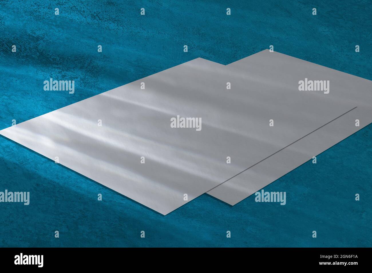 Two empty horizontal rectangle poster mockup on mint blue background ...