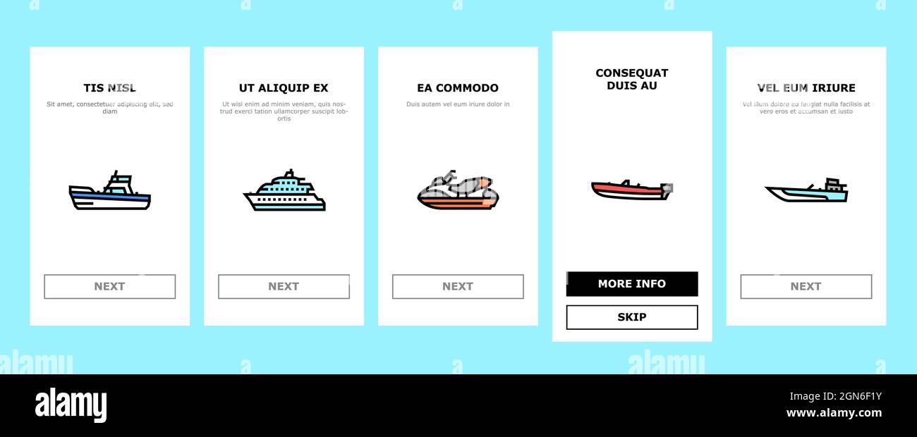 Boat Water Transportation Types Onboarding Icons Set Vector Stock ...