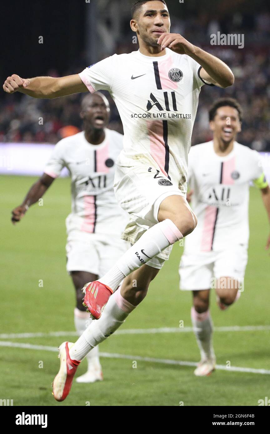 Achraf Hakimi of PSG celebrates his second goal during the French ...