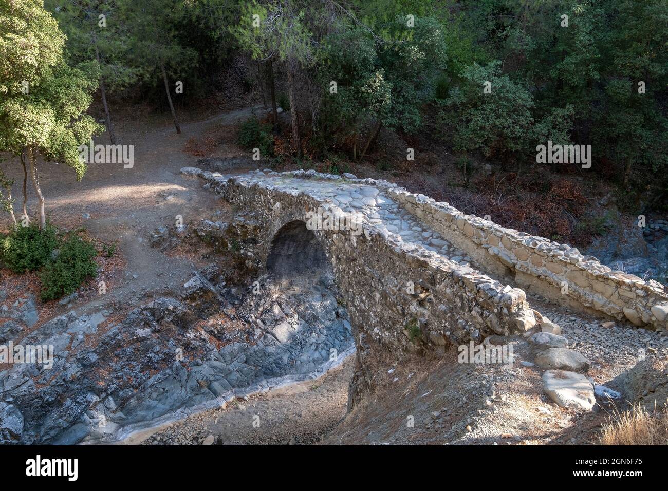 The Elia medieval Venetian bridge which spans the Diarizos River in ...