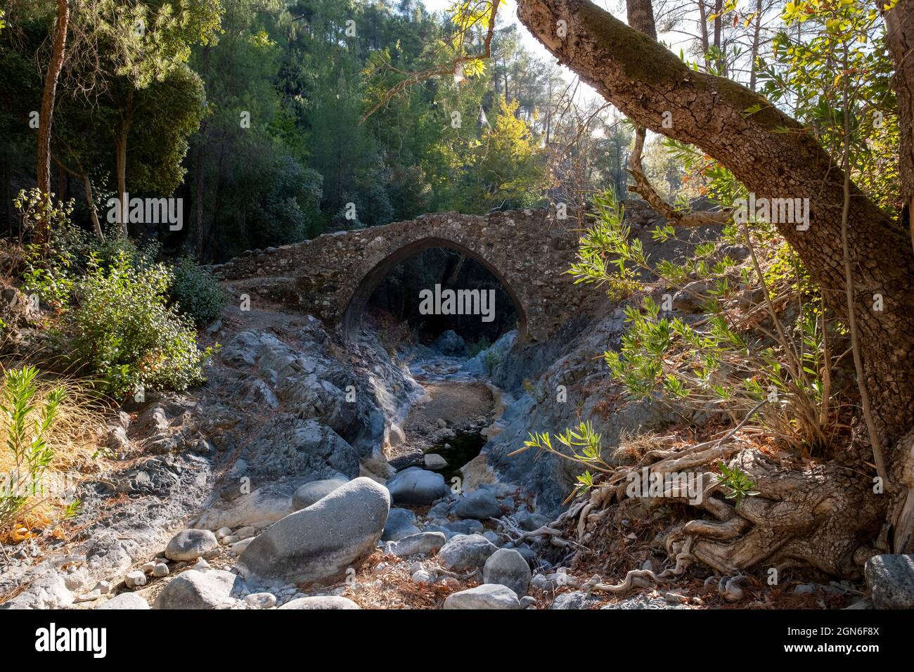 The Elia medieval Venetian bridge which spans the Diarizos River in ...