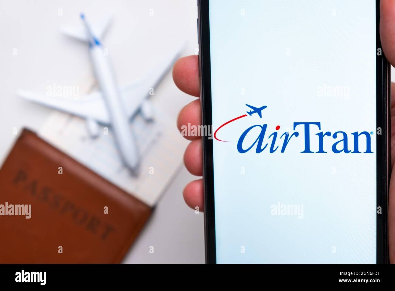 AirTran airlines company app or logo displayed on a mobile phone with ...