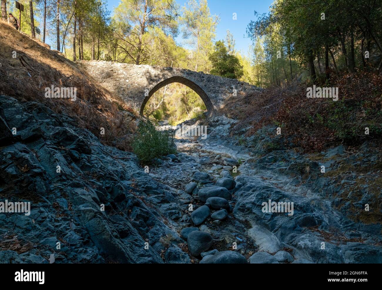 The Elia medieval Venetian bridge which spans the Diarizos River in ...
