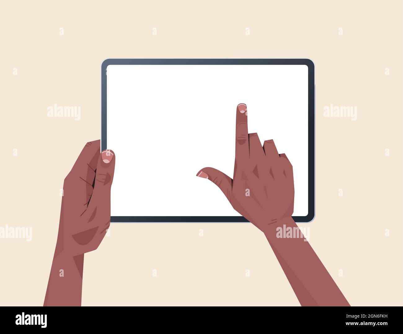 african american human hands holding tablet pc with blank touch screen ...