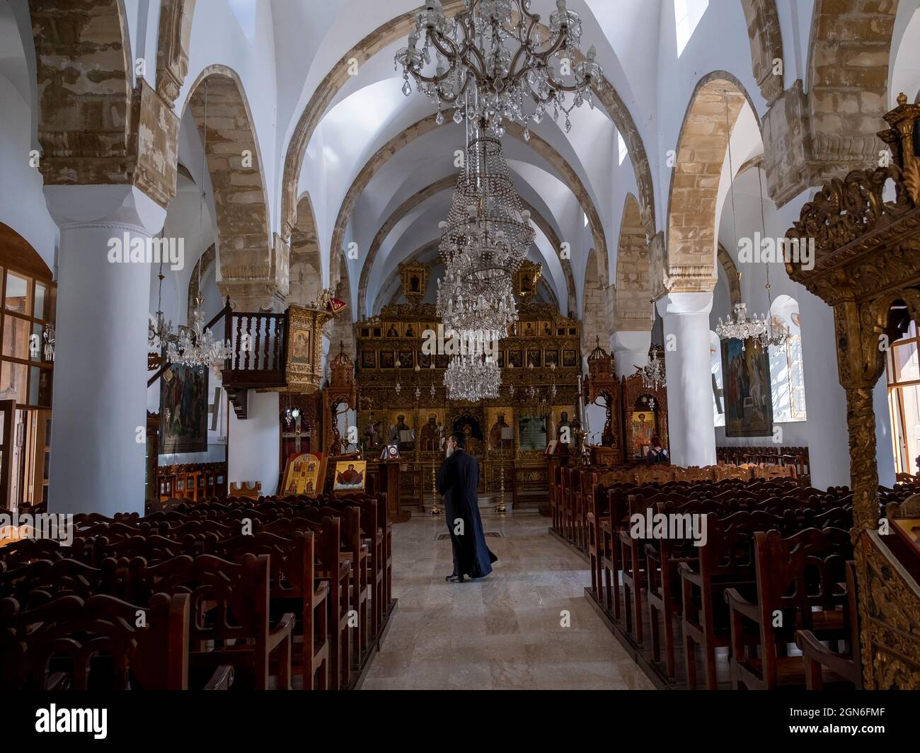 Interior view of the Monastery of the Holy Cross, Omodos, Limassol ...