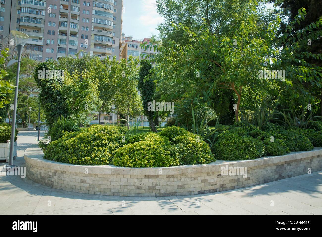 Dada Korkut Park . Baku zoological park . Green shady park . summer ...