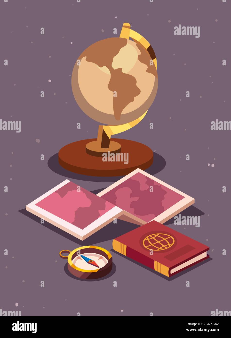 Geography sphere map and book on purple background Stock Vector Image ...