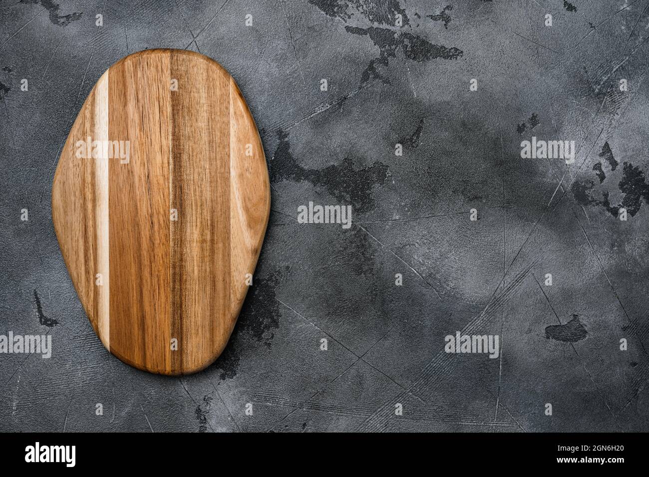 Wooden cutting board set, on gray stone table background, top view flat ...