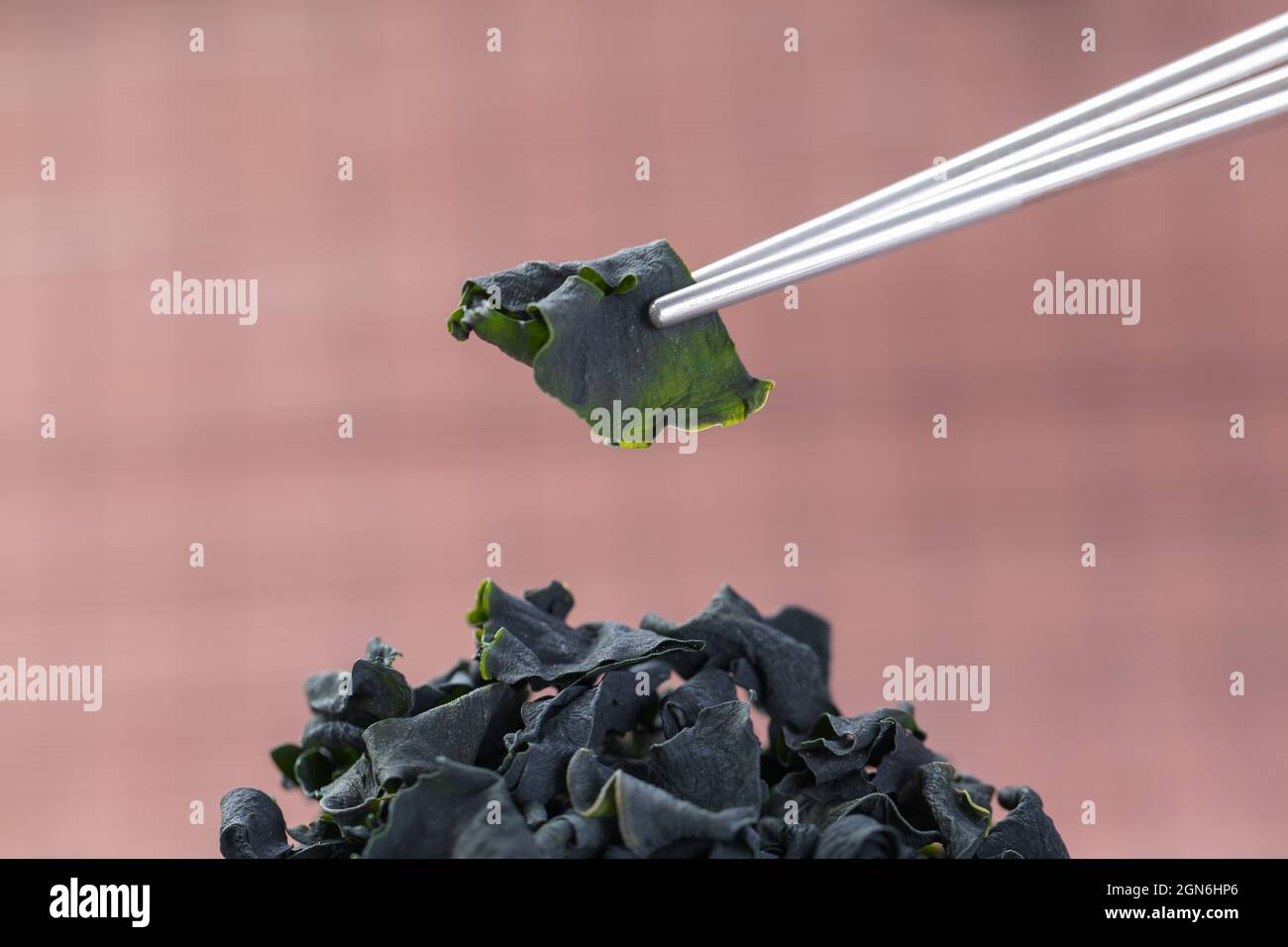 Dehydrated Sea mustard on white background，Undaria pinnatifida Suringar ...