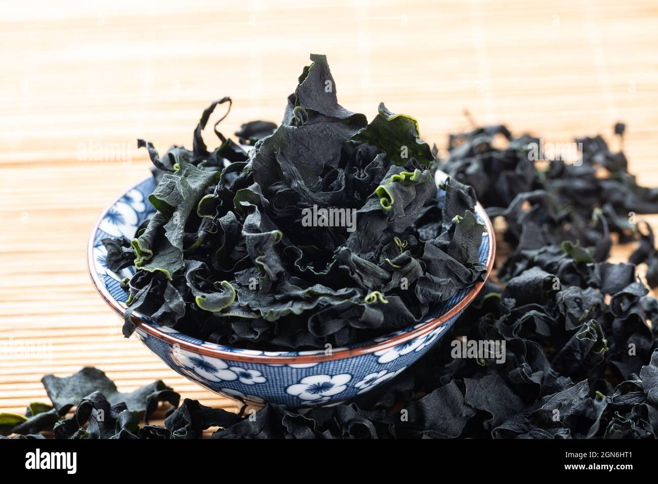 Dehydrated Sea mustard on white background，Undaria pinnatifida Suringar ...
