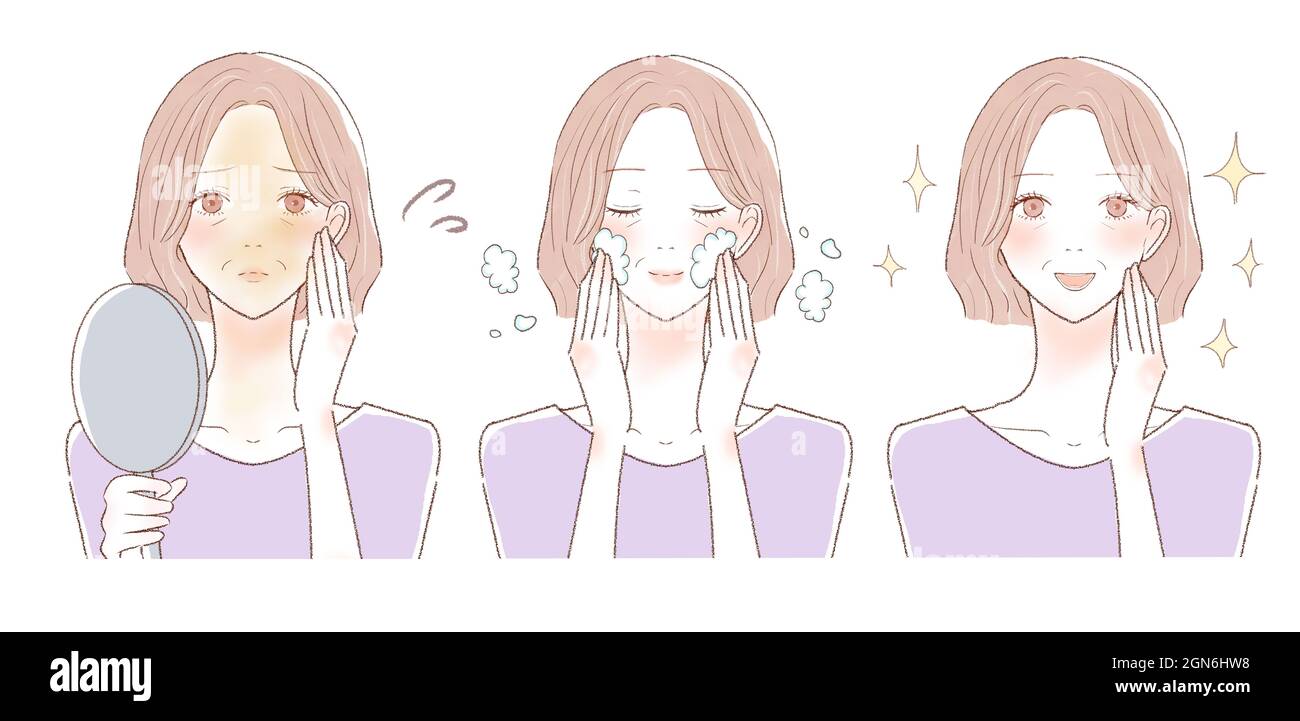 Before and after of middle-aged women suffering from dull skin. On ...