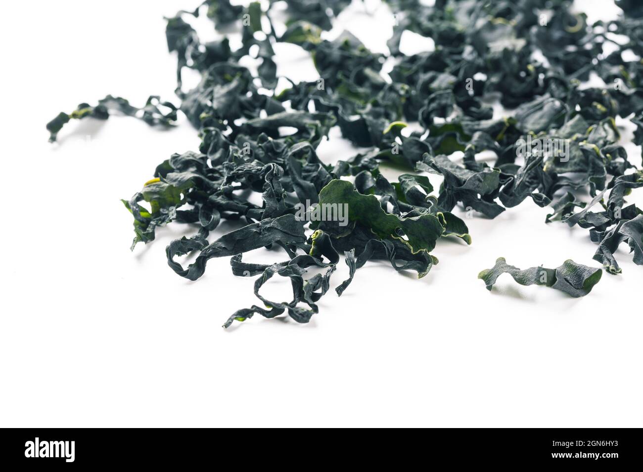 Dehydrated Sea mustard on white background，Undaria pinnatifida Suringar ...
