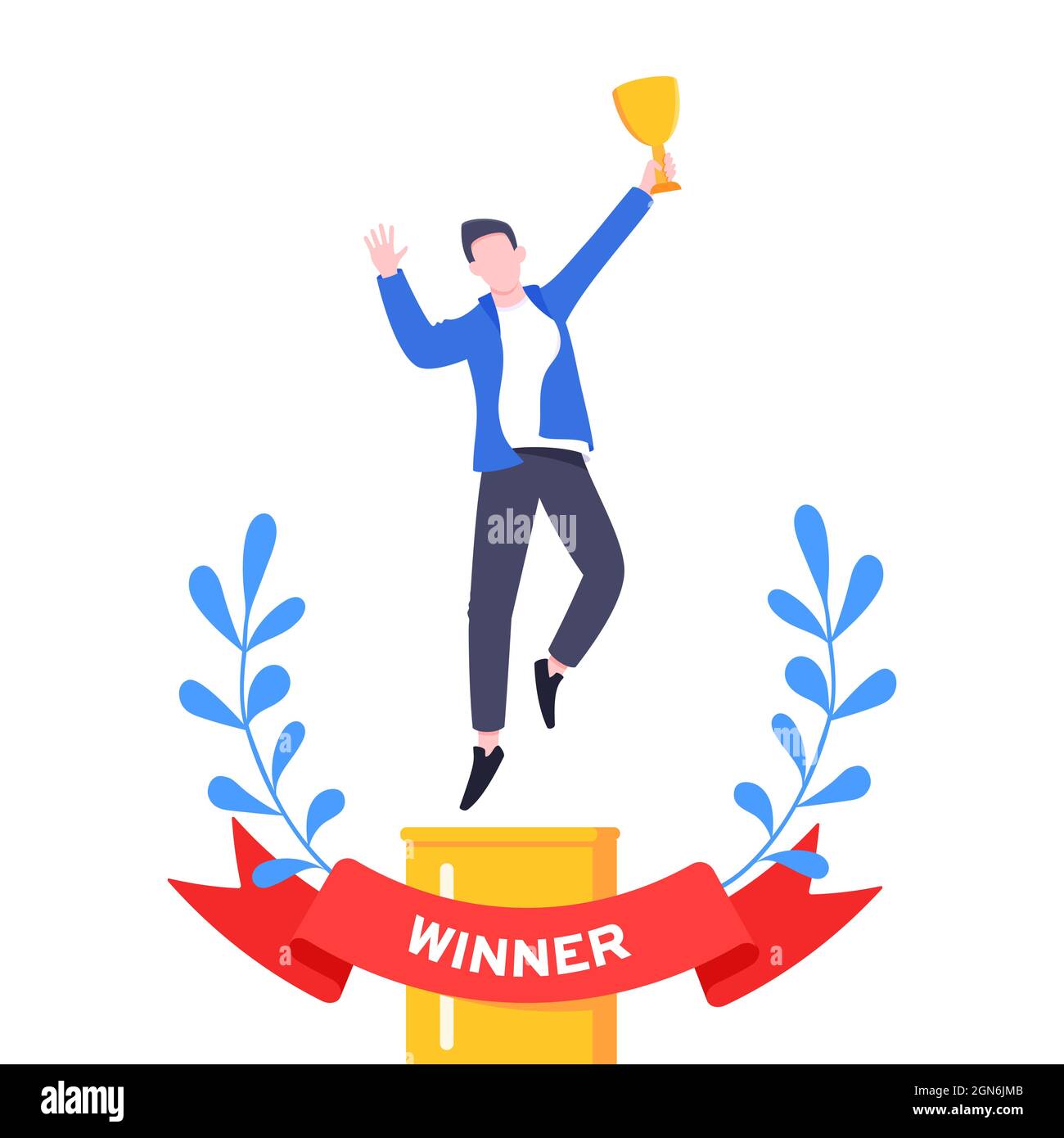 Best worker employee winner with trophy cup inside award ribbon and ...