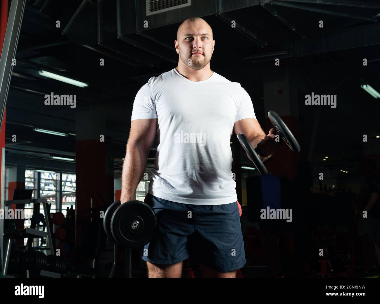 Male bodybuilder engaged with dumbbells in the gym Stock Photo - Alamy