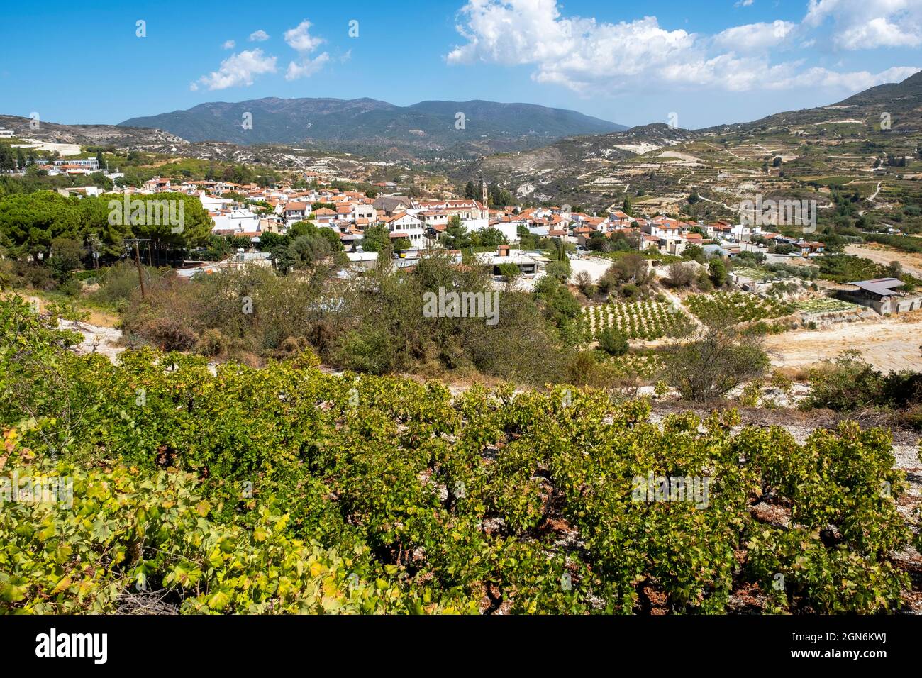 Cyprus: View of Omodos village in the foothills fo the Troodos ...