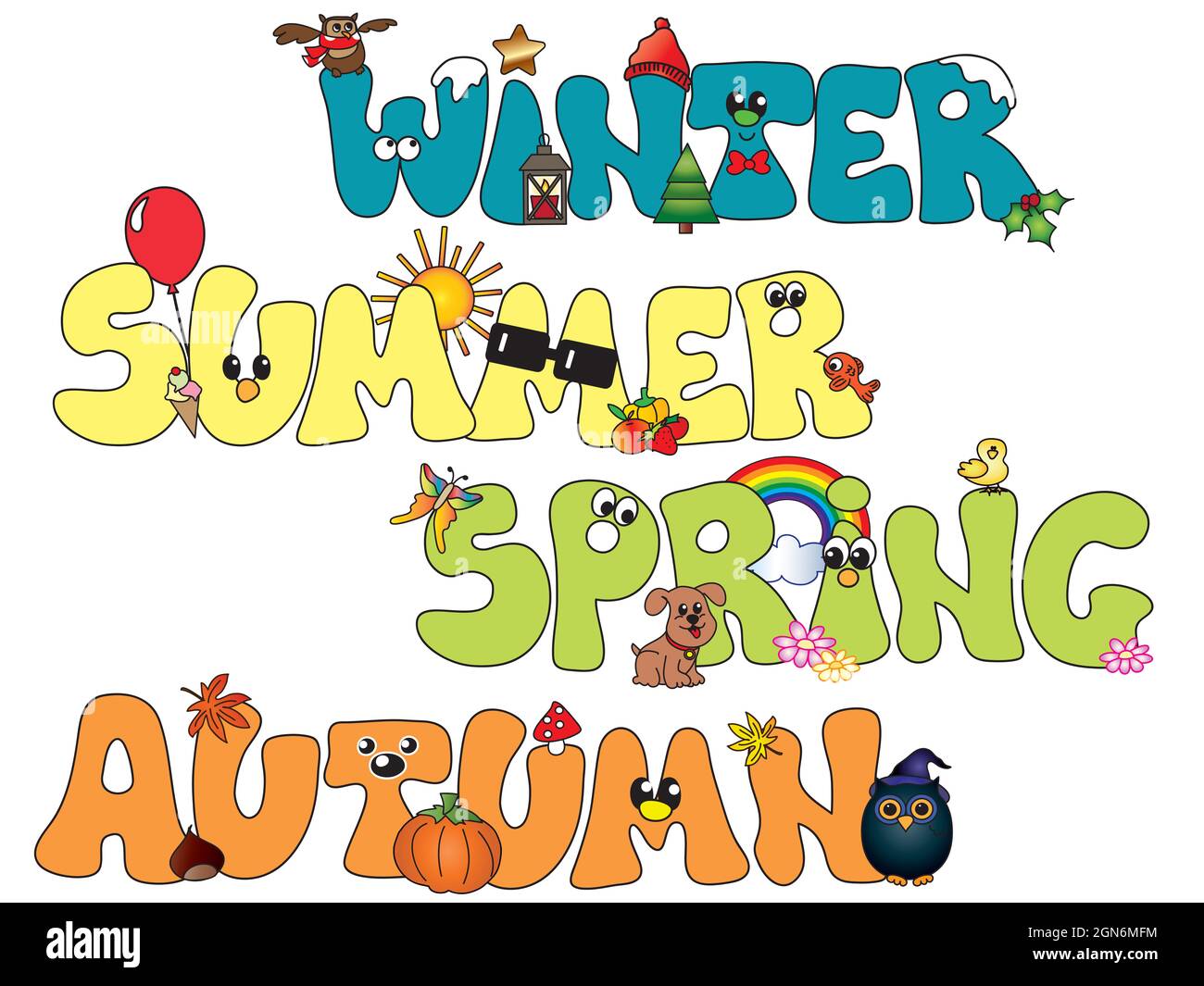 funny written spring summer winter autumn Stock Photo - Alamy