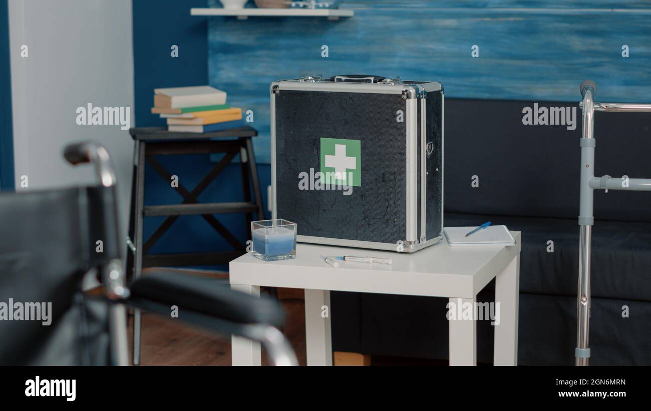 Close up of medical suitcase with equipment and tools for healthcare ...