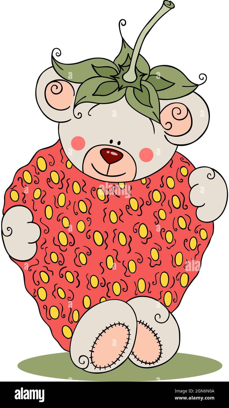 Teddy bear in strawberry isolated on white Stock Photo - Alamy