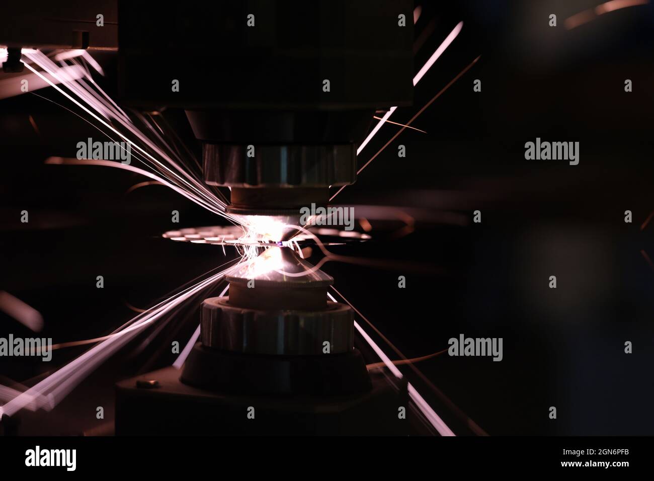 Laser cutting of metal closeup. Metal cutting and laser sparks Stock ...