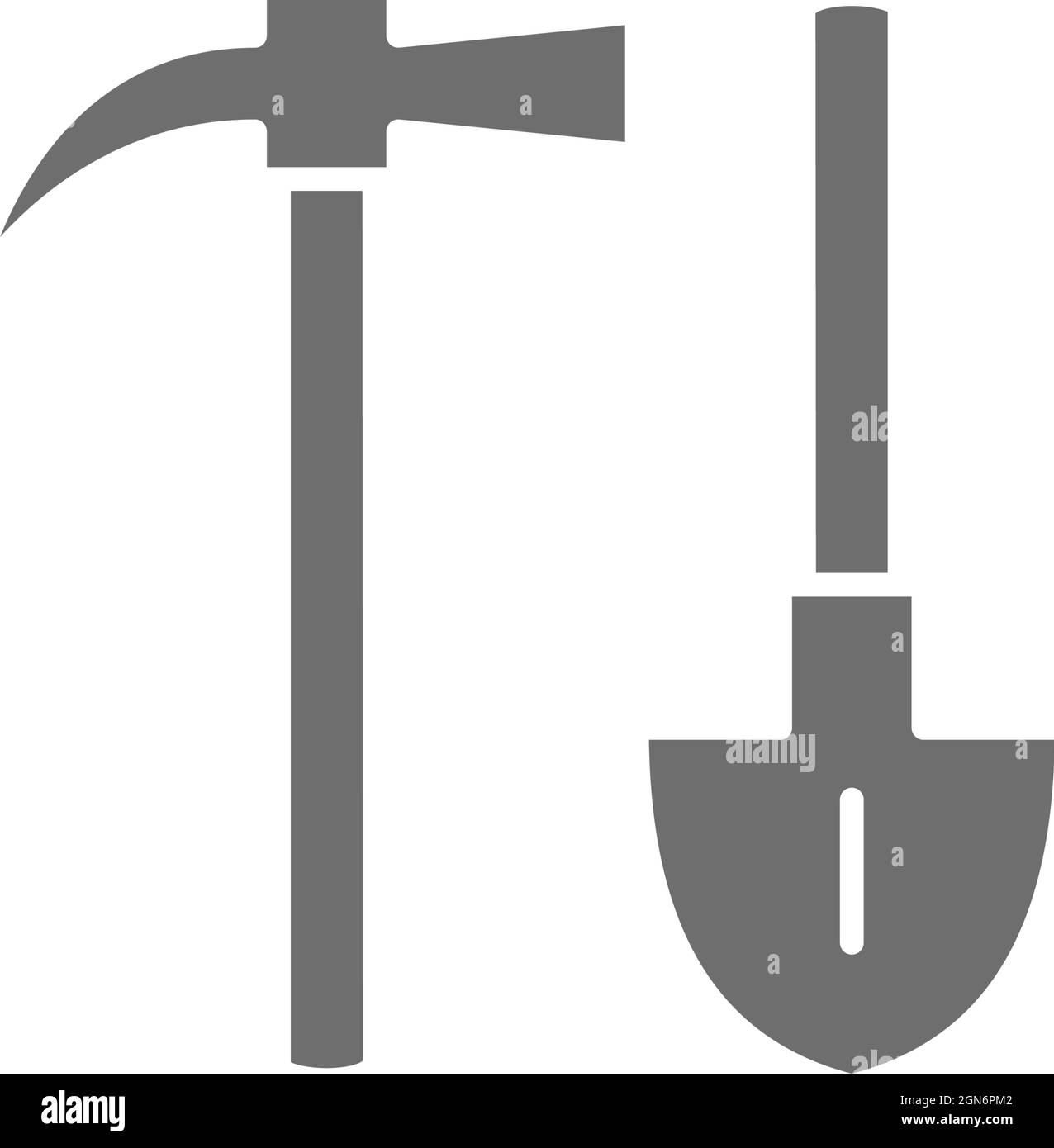 Mining axe with shovel grey icon. Isolated on white background Stock ...