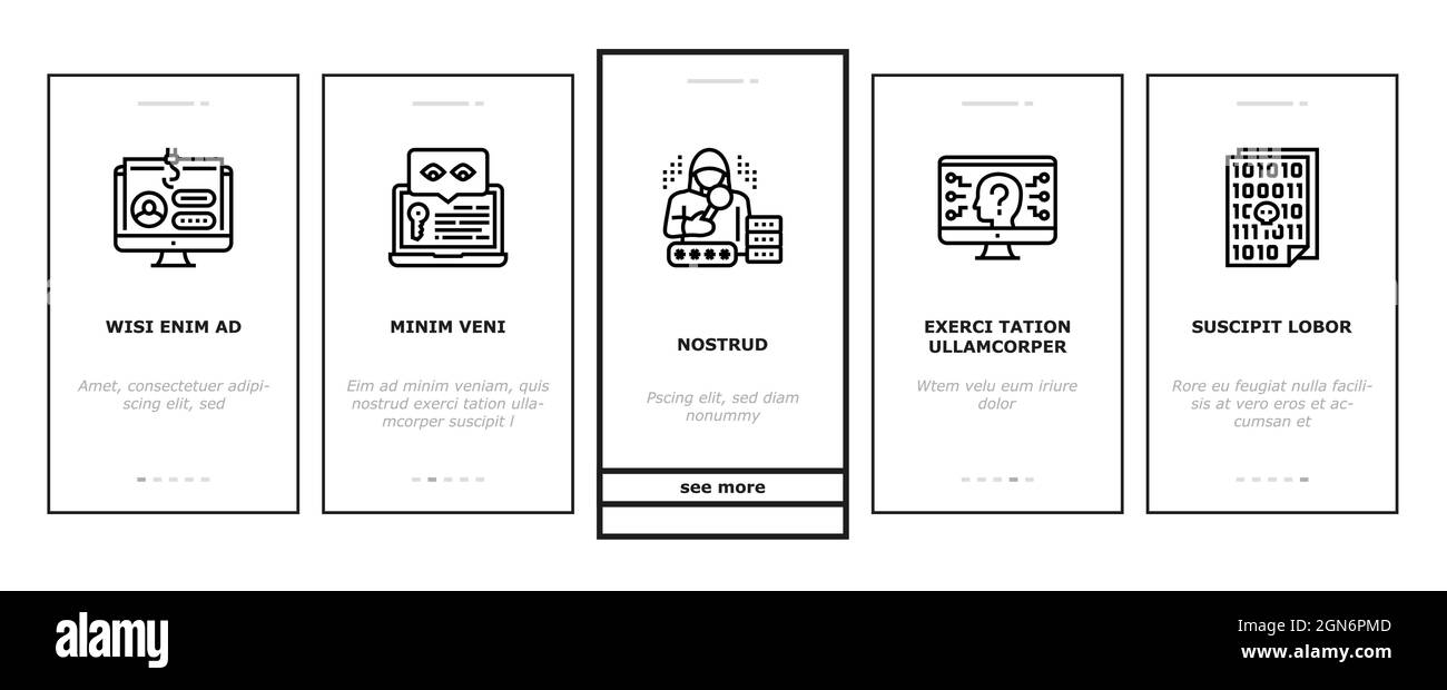 Cyber Security System Technology Onboarding Icons Set Vector Stock ...