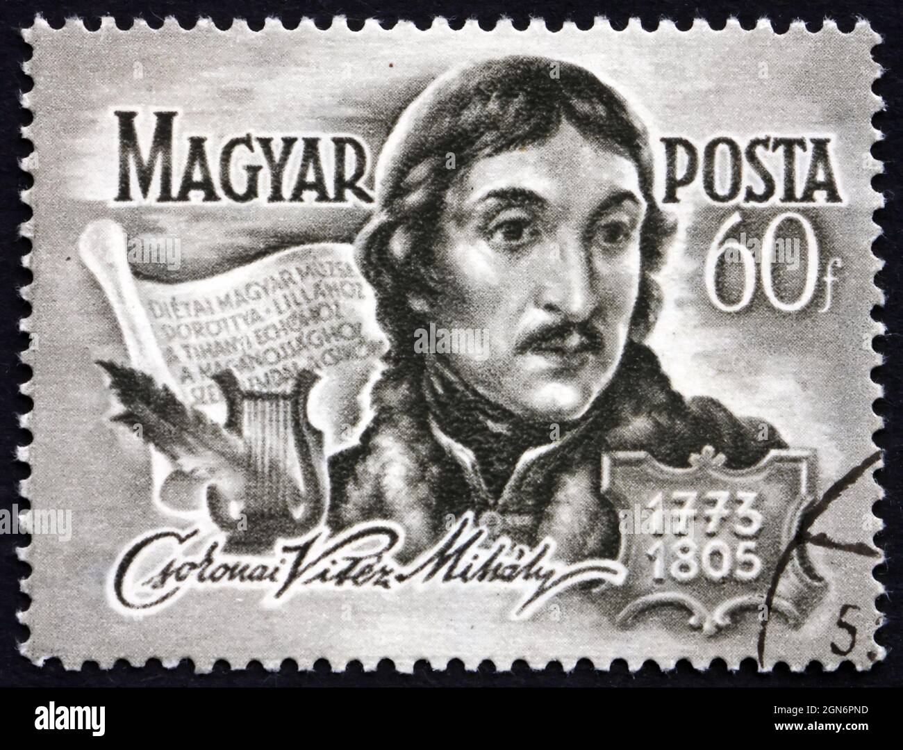 HUNGARY - CIRCA 1955: a stamp printed in the Hungary shows Mihaly ...