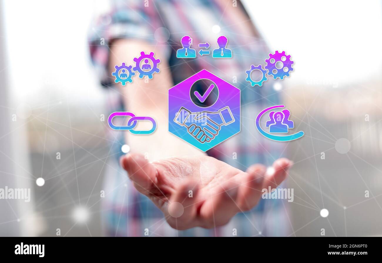 Trust concept above the hand of a woman in background Stock Photo - Alamy