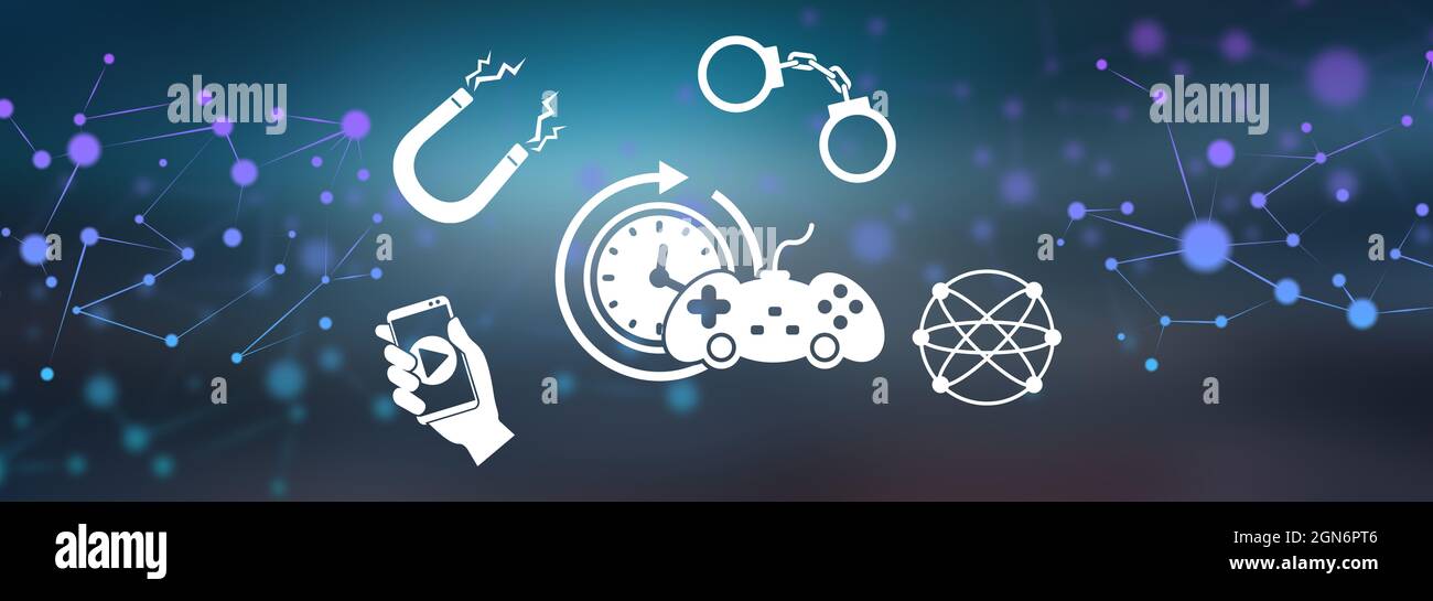 Illustration of a video game addiction concept Stock Photo - Alamy