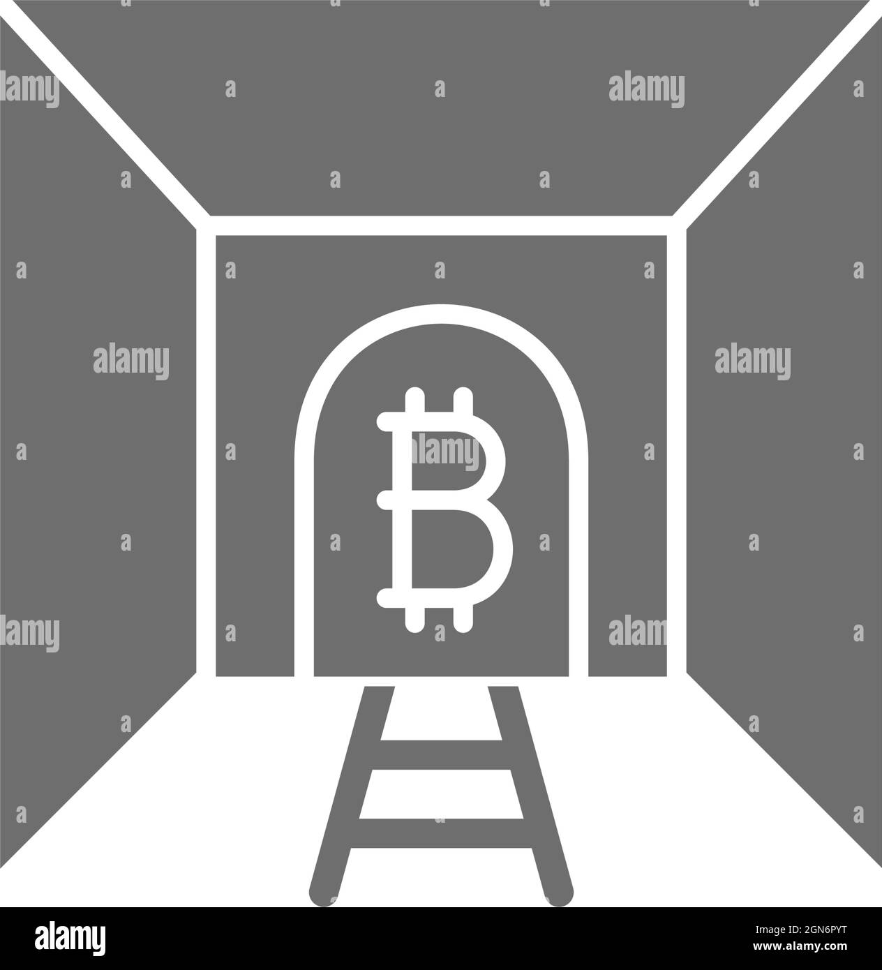 Bitcoin with tunnel mine, blockchain, cryptocurrency grey icon Stock ...