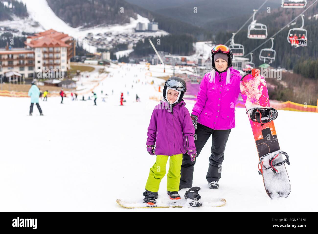 snowboard lesson in winter resort Stock Photo - Alamy