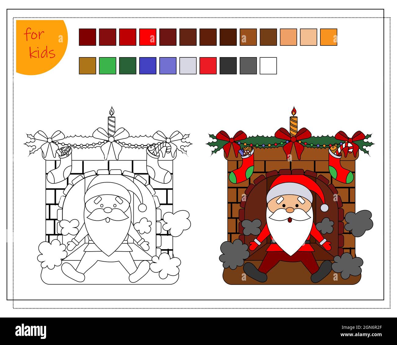 a coloring book for children, a fireplace decorated for Christmas, and ...