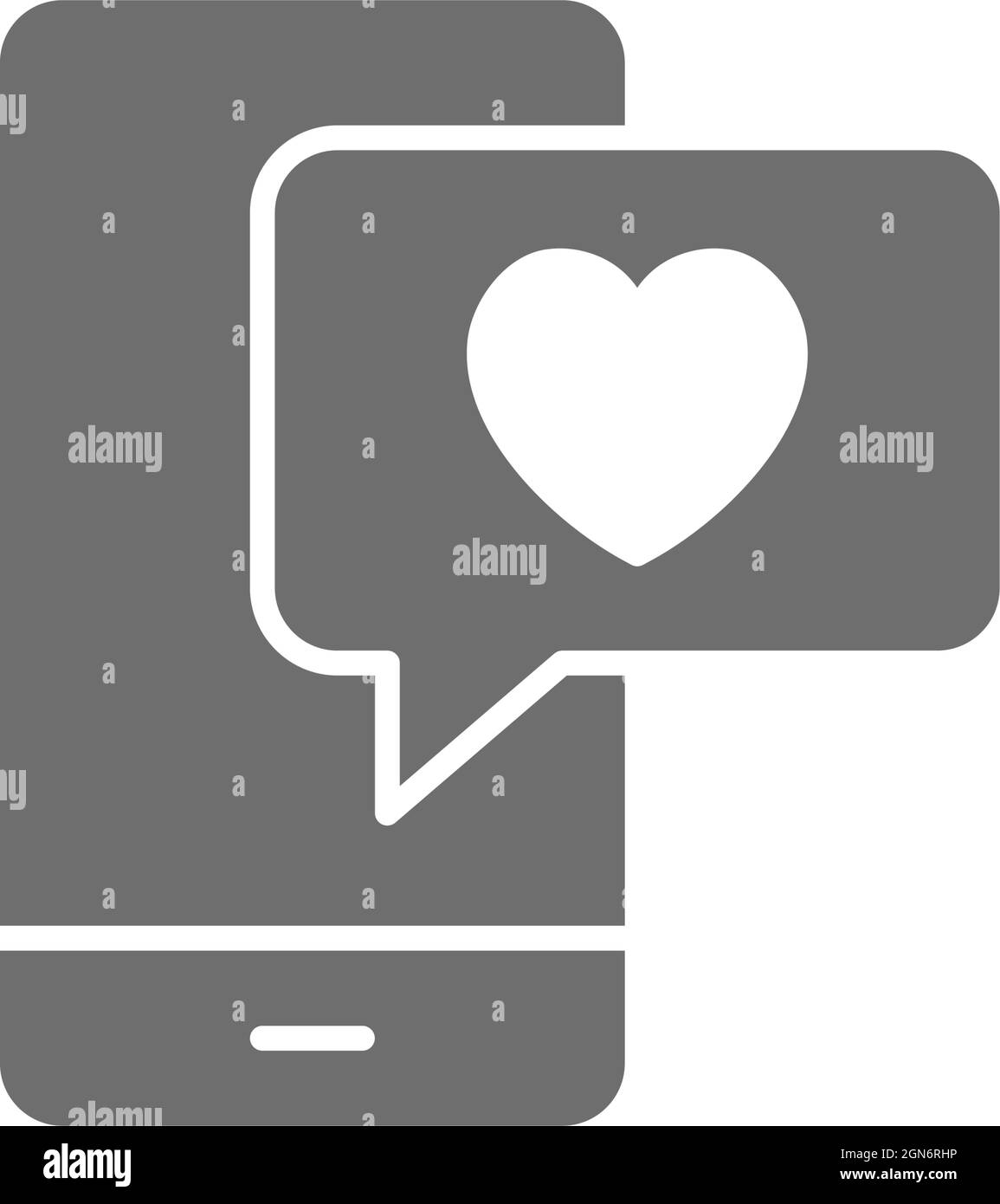 Phone with heart bubble, love chat, like message, positive feedback ...