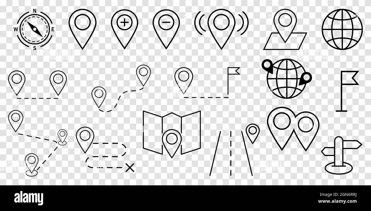 Set of navigation icons. Line art style. Vector location symbols ...