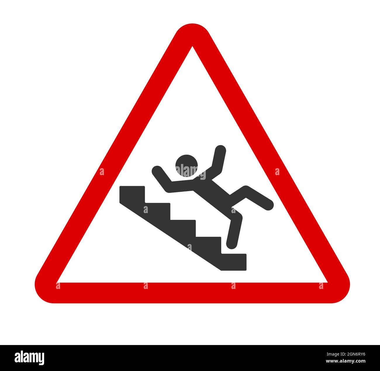 Caution stairway sign. A man falling down the stairs. A sign warning of ...