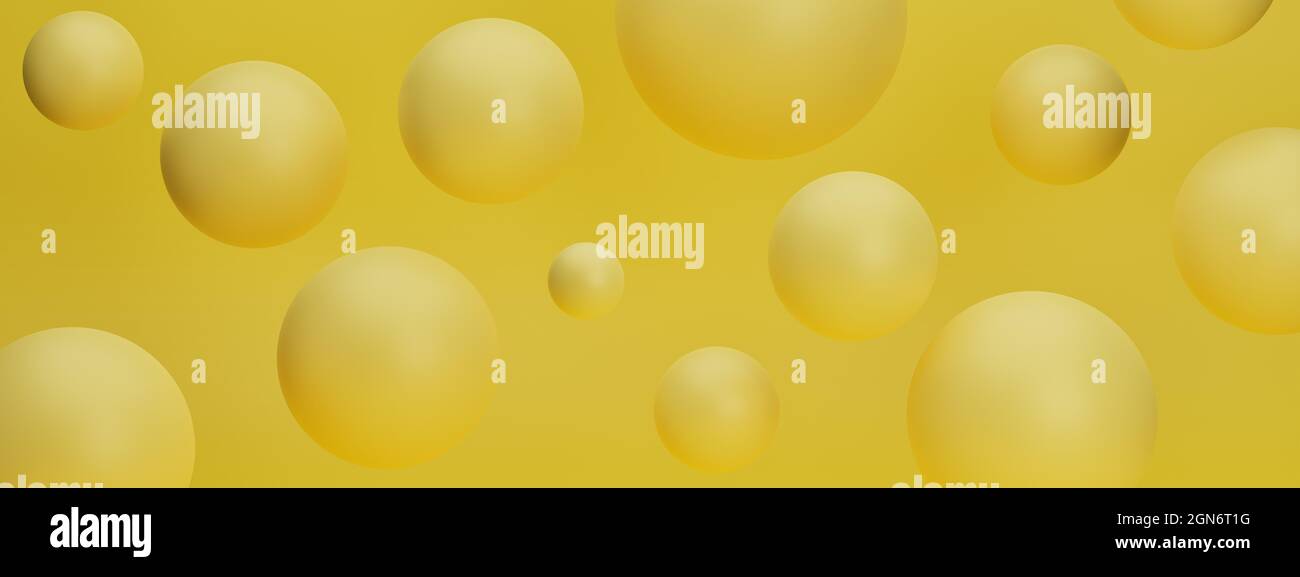 Yellow sphere bubbles on pastel background, 3d render. Realistic 3d ...