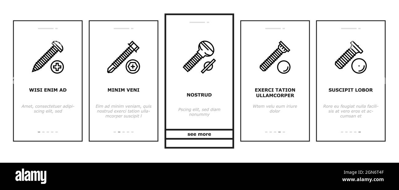 Screw And Bolt Building Accessory Onboarding Icons Set Vector Stock