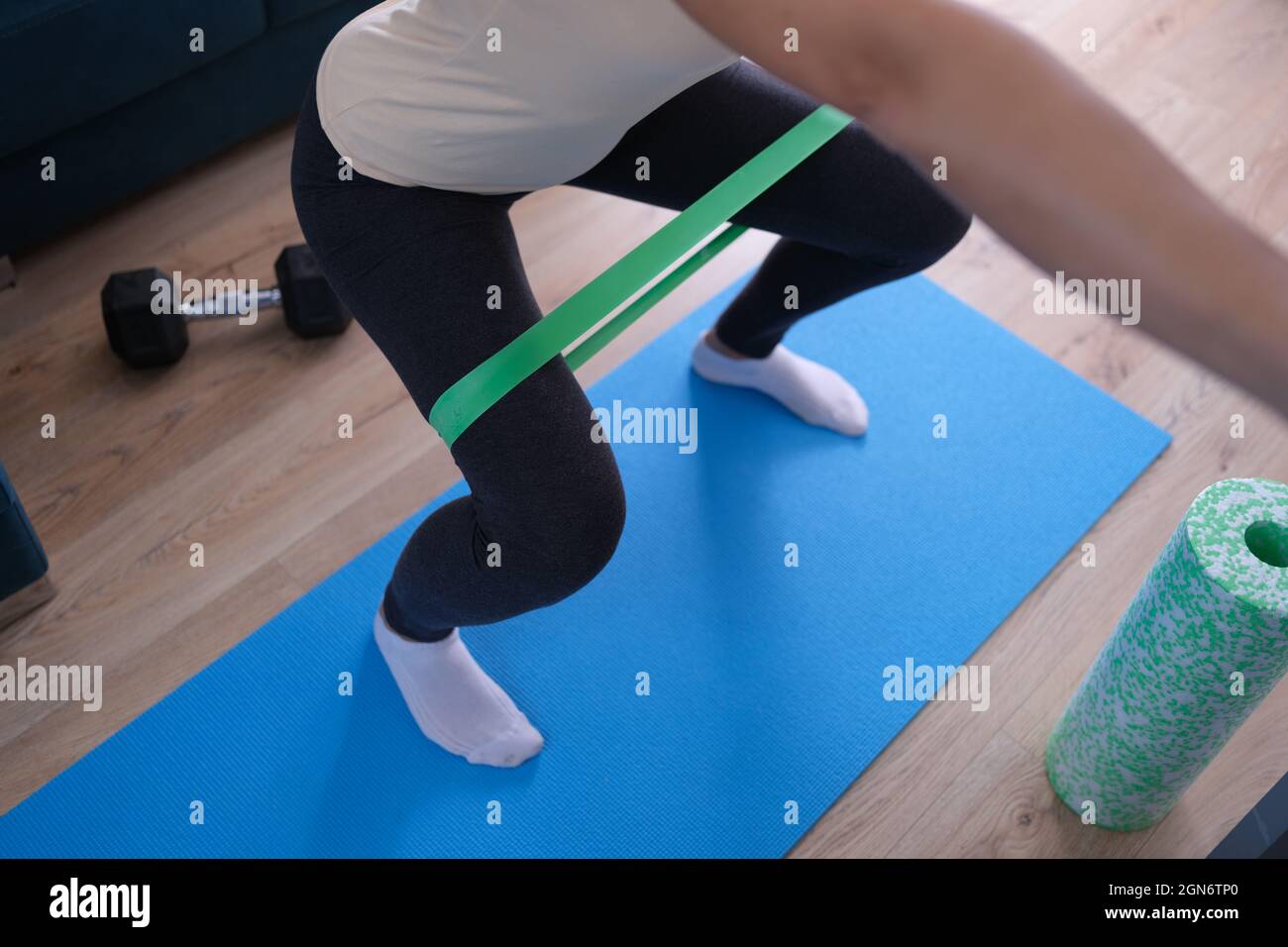 Resistance band exercises with fabric elastic equipment closeup Stock ...