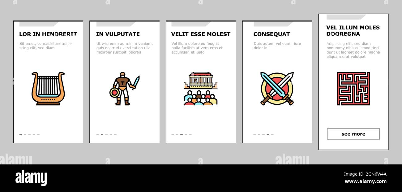 Ancient Greece Mythology History Onboarding Icons Set Vector Stock ...